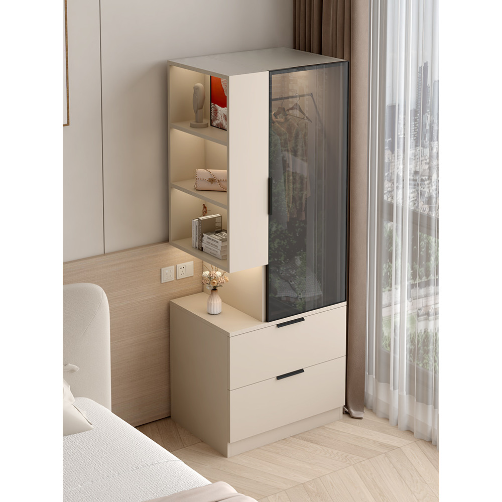 Solid Wood Bedside Wardrobe Integrated Storage Cabinet Home Bedroom ...