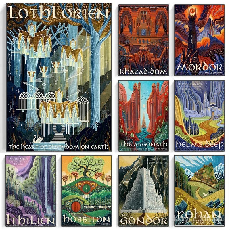 Tolkien Travel Wall Art Canvas Painting Middle Earth Landscape LOTR ...