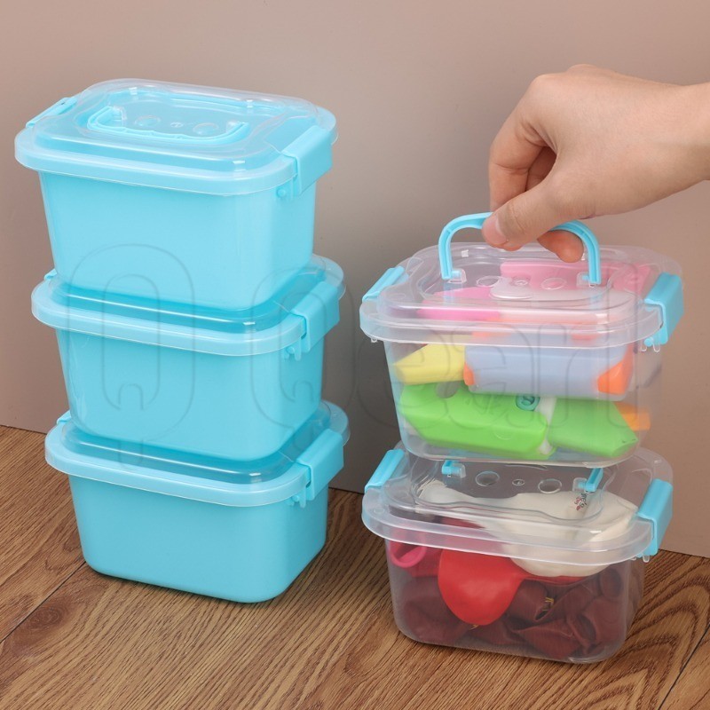 Small Plastic Storage Box with Lid - Portable Transparent Blue Boxes - Kids Toys Student ...