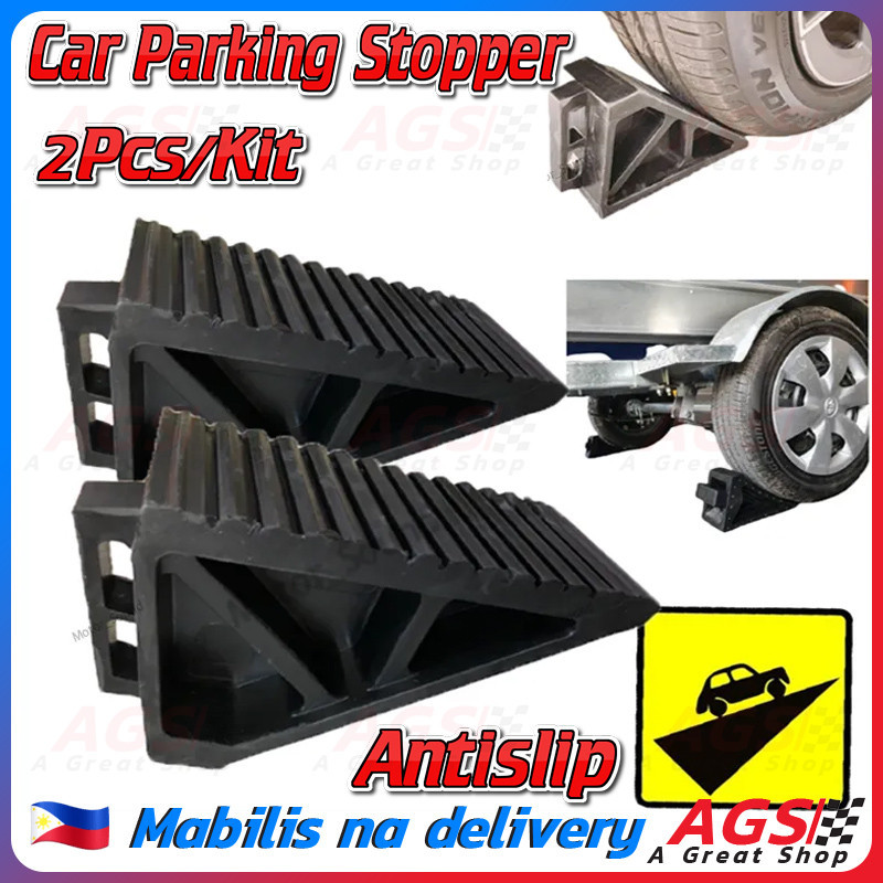 2PCS Car Parking Stopper Heavy Duty Rubber Car Wheel Chock Antislip ...
