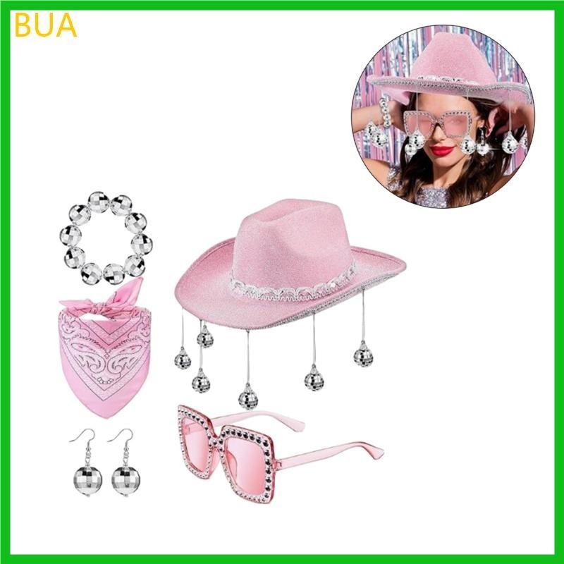 BUA Punk Cowboy Hat with Bangle Carnival Prom Disco Earring Sunglasses ...
