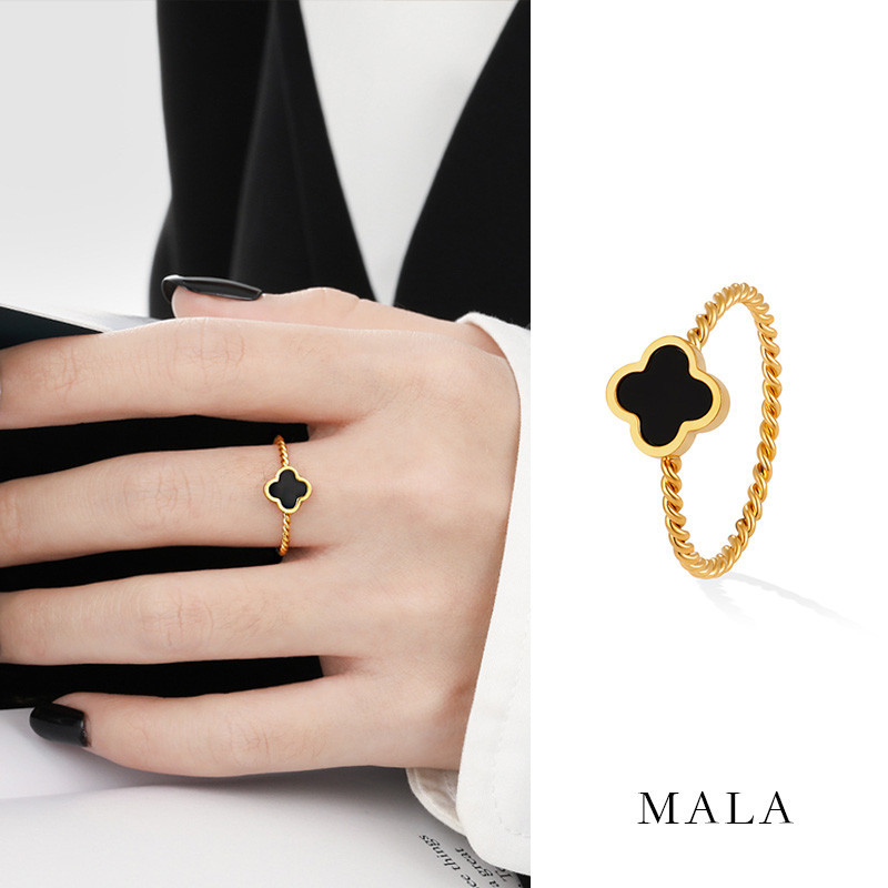 18k Gold Plated Titanium Steel Four-leaf Clover Ring for Women Non ...