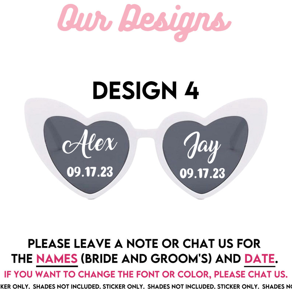Custom Sunglasses Wedding Glasses UV Print Sticker Names Bride and ...