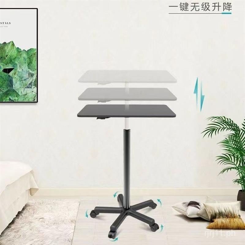 Movable Height Adjustable Desk with Wheels Small Bedside Table Standing ...