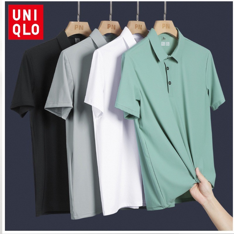 Uniqlo Summer thin short-sleeved M-5XL men's roll-neck polo shirt with ...