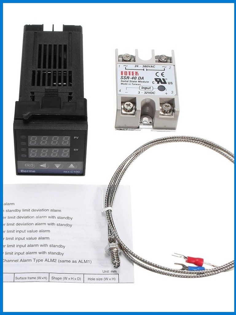 FLM Digital LCD PID REX-C100 Temperature Controller Set + K Thermocouple + Max.40A SSR SEU ...