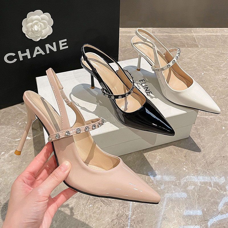High Heel French Style Rhinestone Closed Toe Sandals Women's Stiletto ...