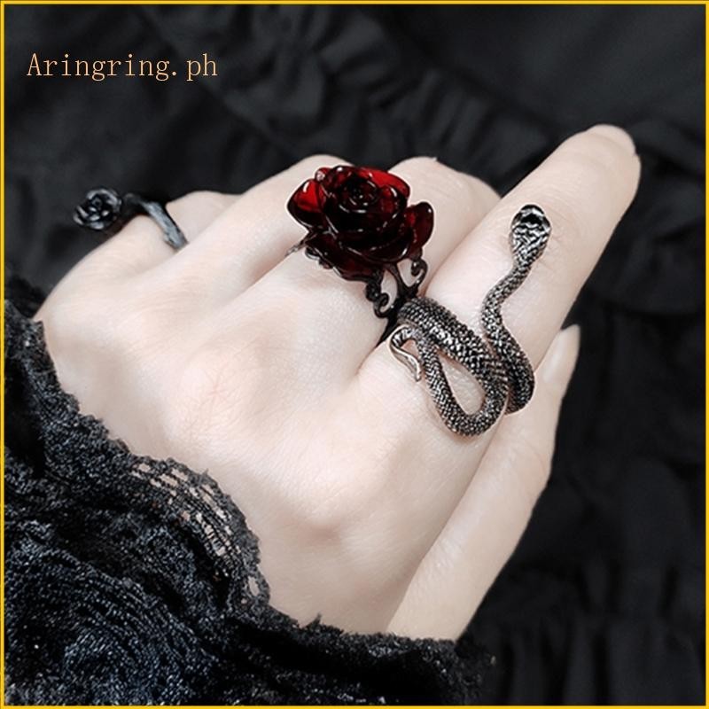 ARIN Gothic Red Rose Rings Aesthetic Finger Rings Gothic Flower Rings ...