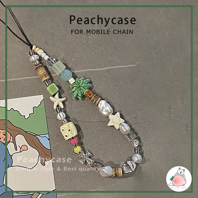 INS Coconut Tree Emoji Mobile Phone Rope Hand Strap Universal Beaded ...