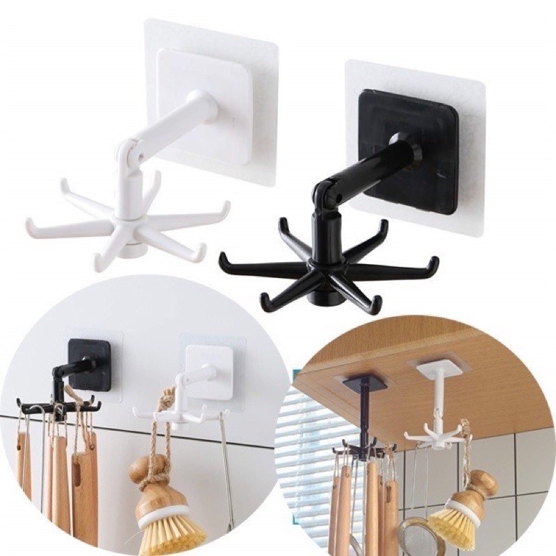 Rotating hook kitchen 360 degree multifunctional punching six-claw hook ...