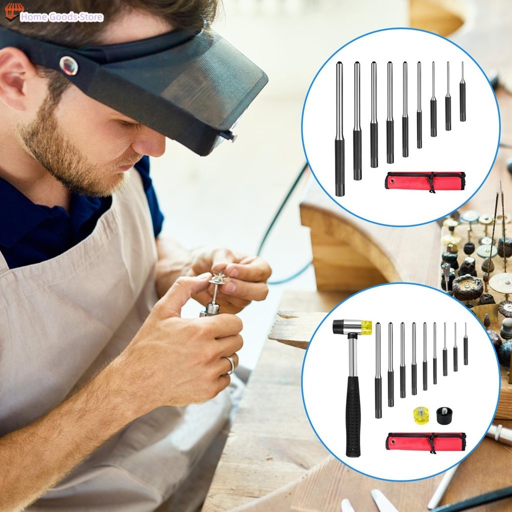 9Pcs Roll Pin Punch Set Multi-Size Steel Pin Punch Kit with Hammer and ...