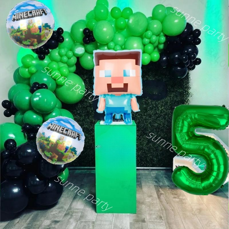 Minecraft Theme Balloons Party Decorations Garland Green Number Balloon ...