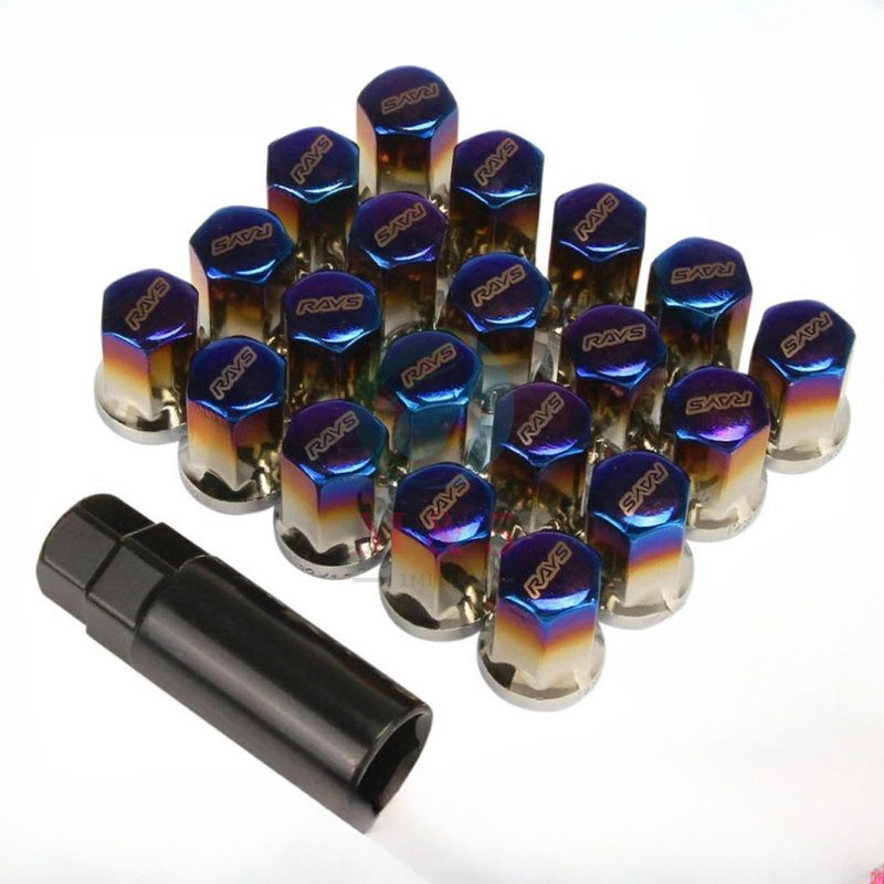 RAYS /RAYE STEEL Titanium Blue Lug Nuts M12X1.5 32mm Extended Universal ...