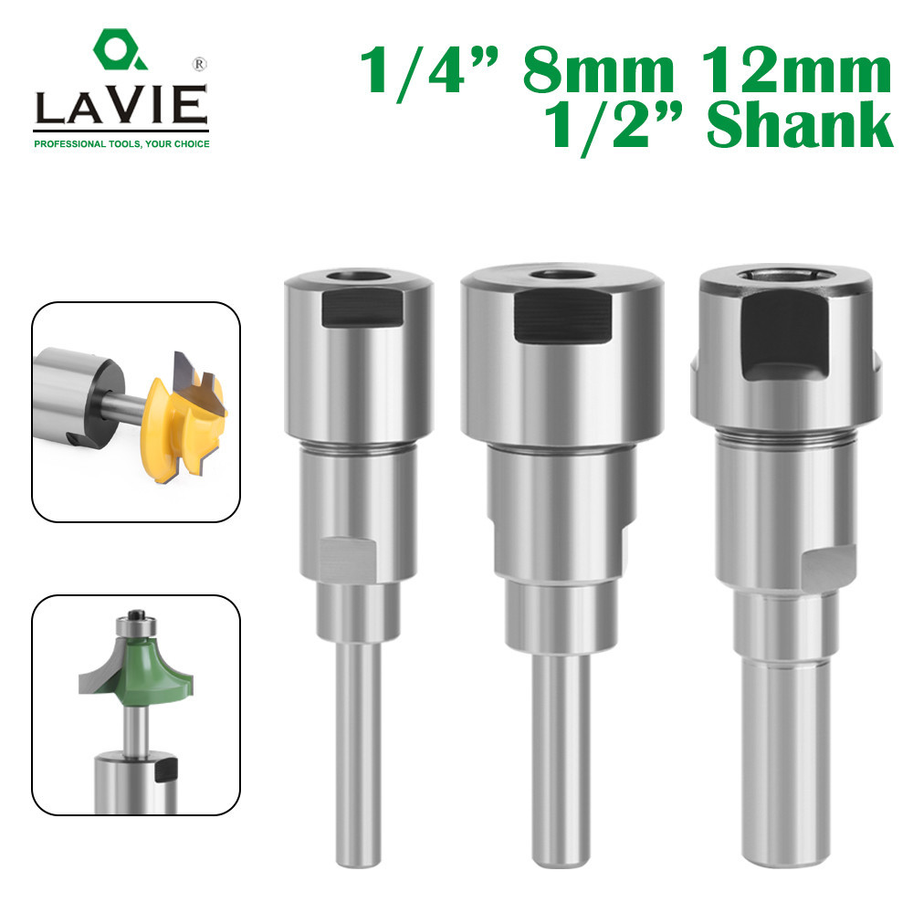 LAVIE 1 pc 1/4" 6mm 8mm 12mm 1/2" Shank Router Bit Extension Rod Collet ...