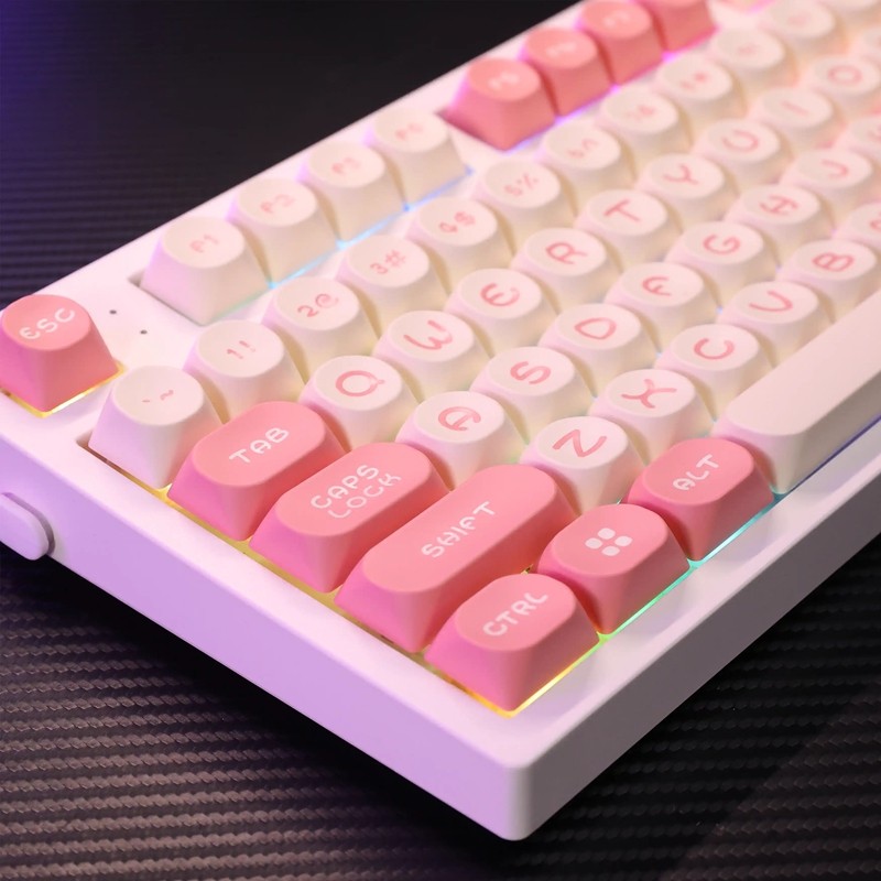 【ONLY KEYCAP】White Peach Pink Keycaps 132 Keys MOA Profile PBT Dye-sub ...