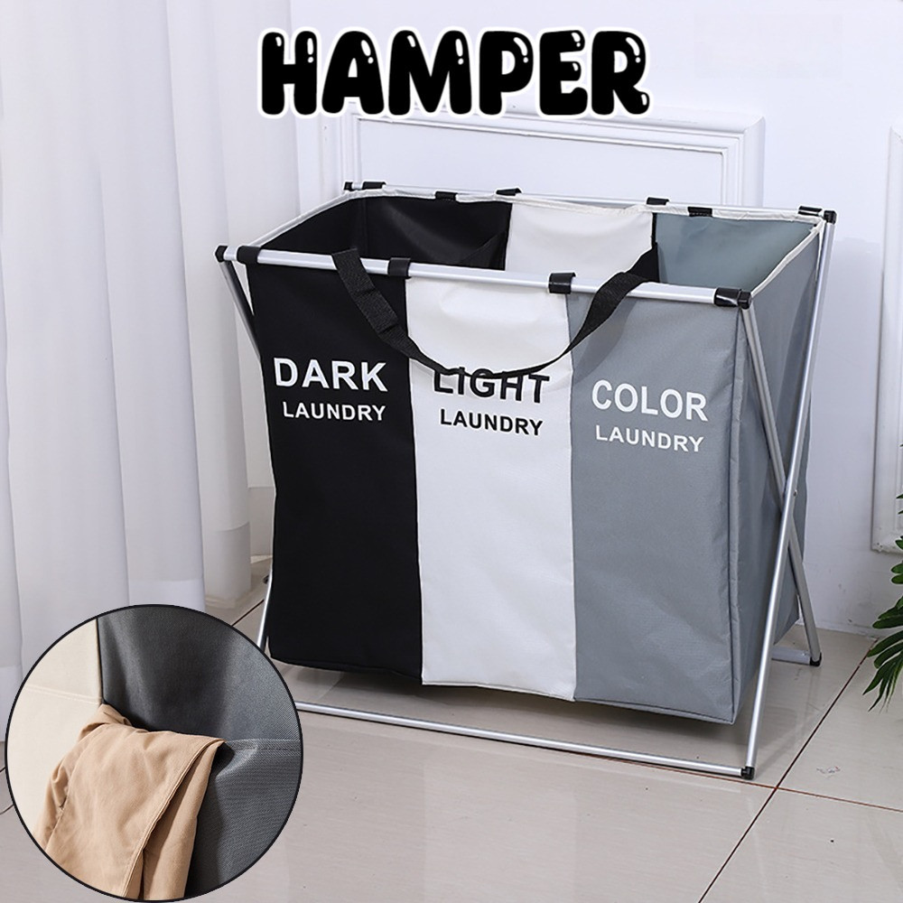 Foldable Laundry Basket Waterproof 3 Grid Laundry Hamper Laundry Sorter ...