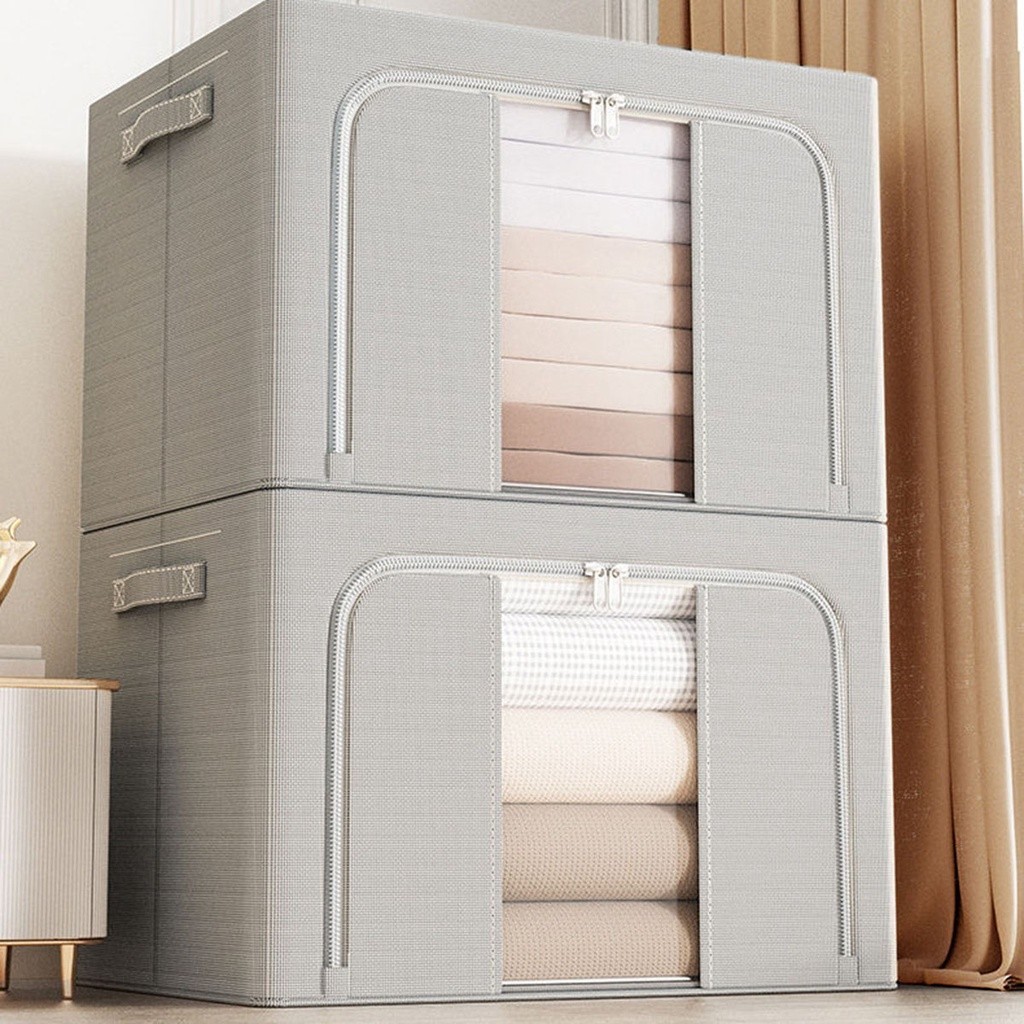 100L Fabric Collapsible Stackable Clothing Storage Box with Zipper ...