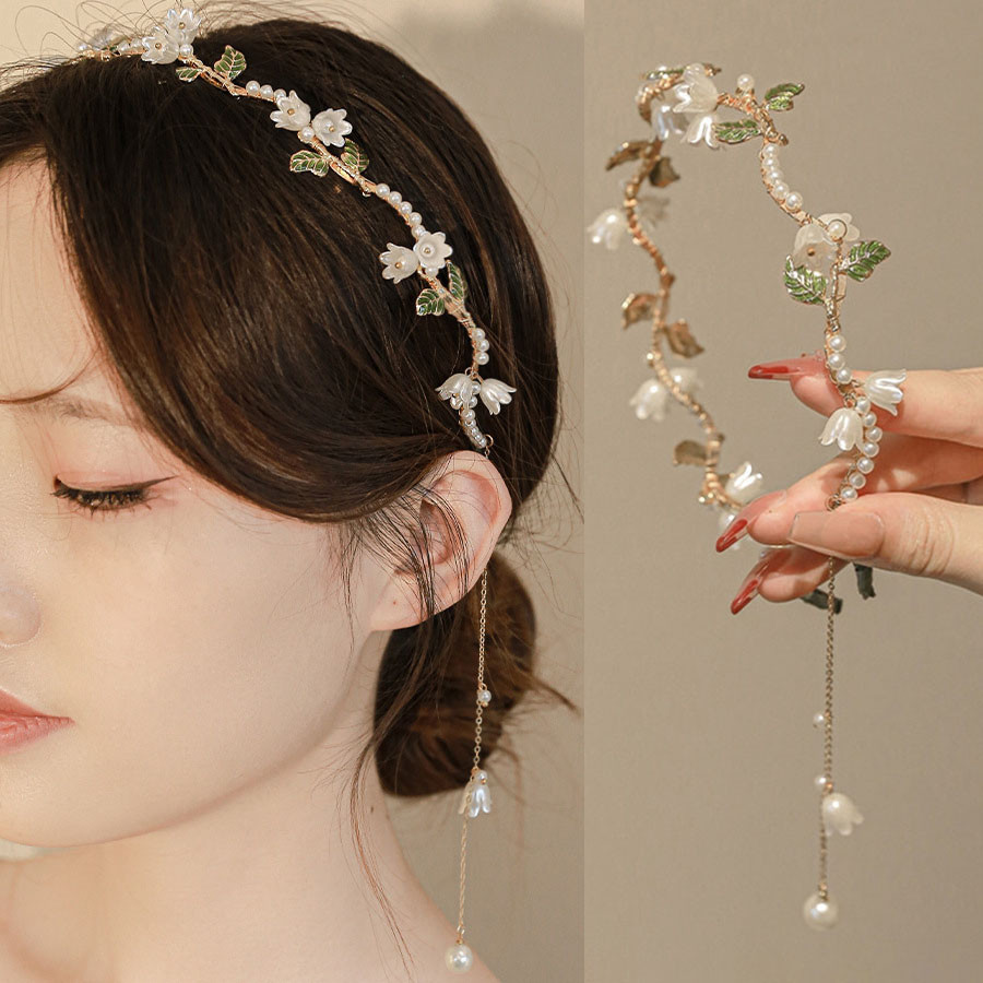 Beautiful Lily of The Valley Tassel Headband for Women Pearl Flower ...
