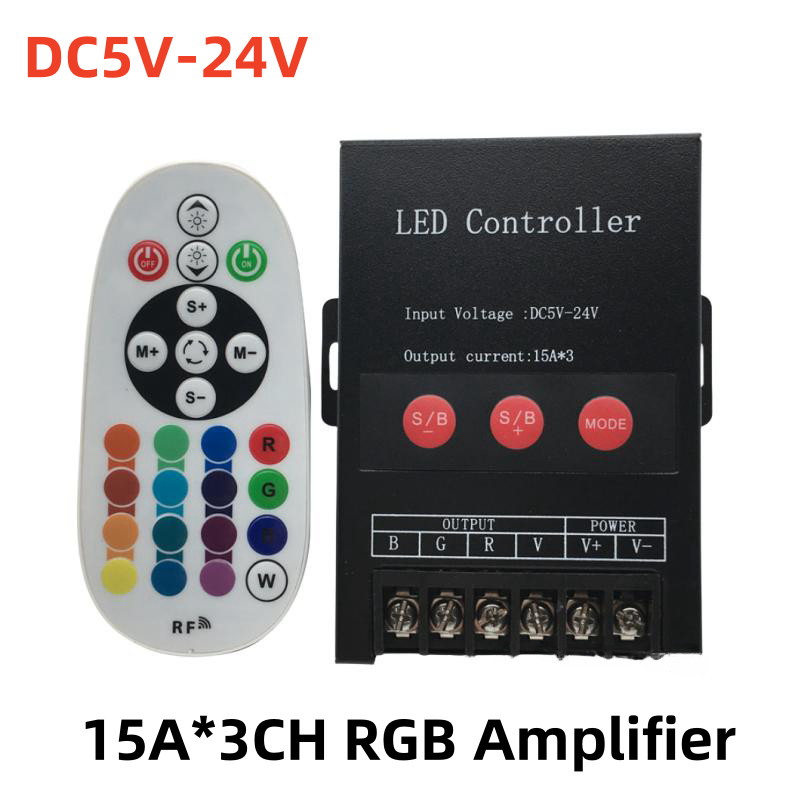 45A LED RF RGB controller DC5V-24V 15A*3CH for 5050 3528 RGB LED Strip ...