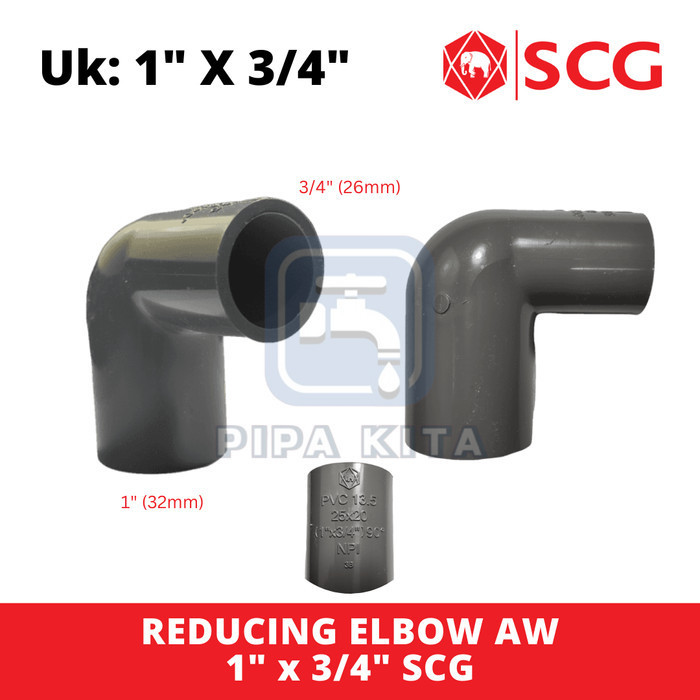Reducer Knee AW 1 x 3/4 SCG PVC TS Reducing Verlop Vlok Overloop Elbow ...