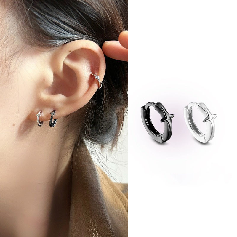 Sweet Cool Girls Simple Design Star Silver Ear Studs Earrings Retro Ear ...