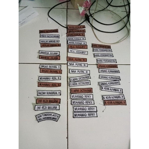 Embroidered school bets, white, black names and scouts, locations, name ...