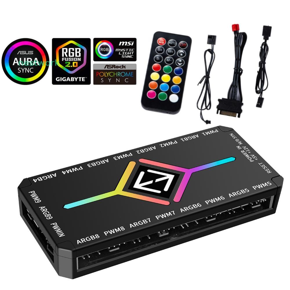 LF# 1 To 9 3 in 1 PWM Fan Hub with Remote PWM ARGB Fan Hub for Computer ...