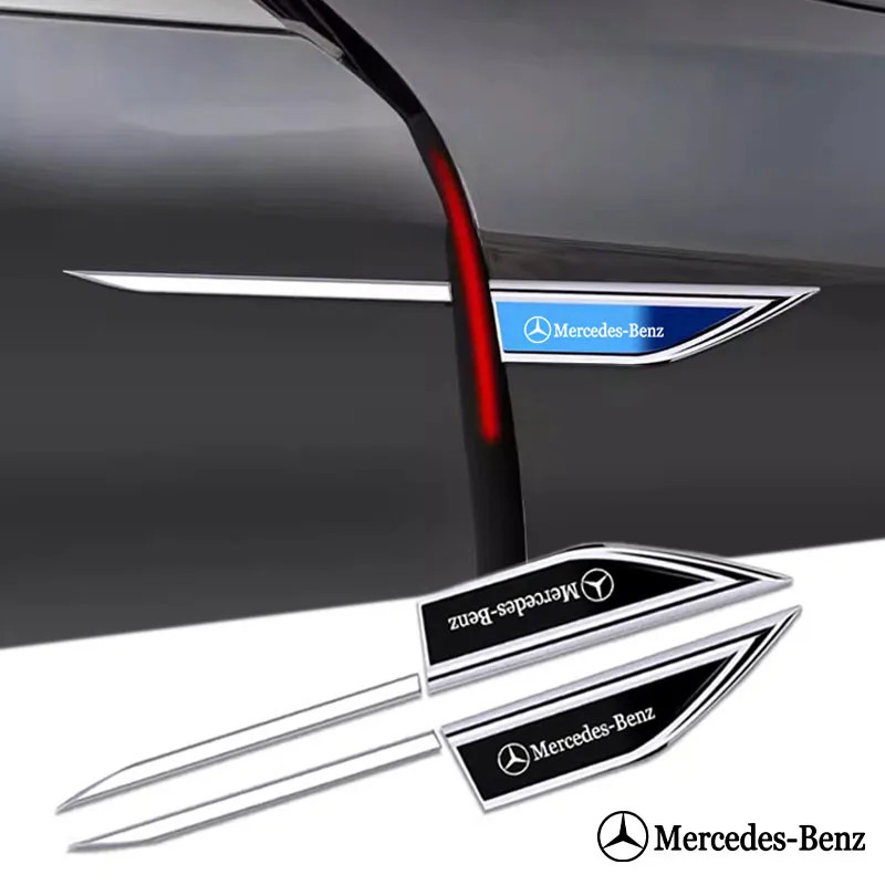 2Pcs Metal Car Stickers Badge Auto Fender Side Decals For Mercedes Benz ...