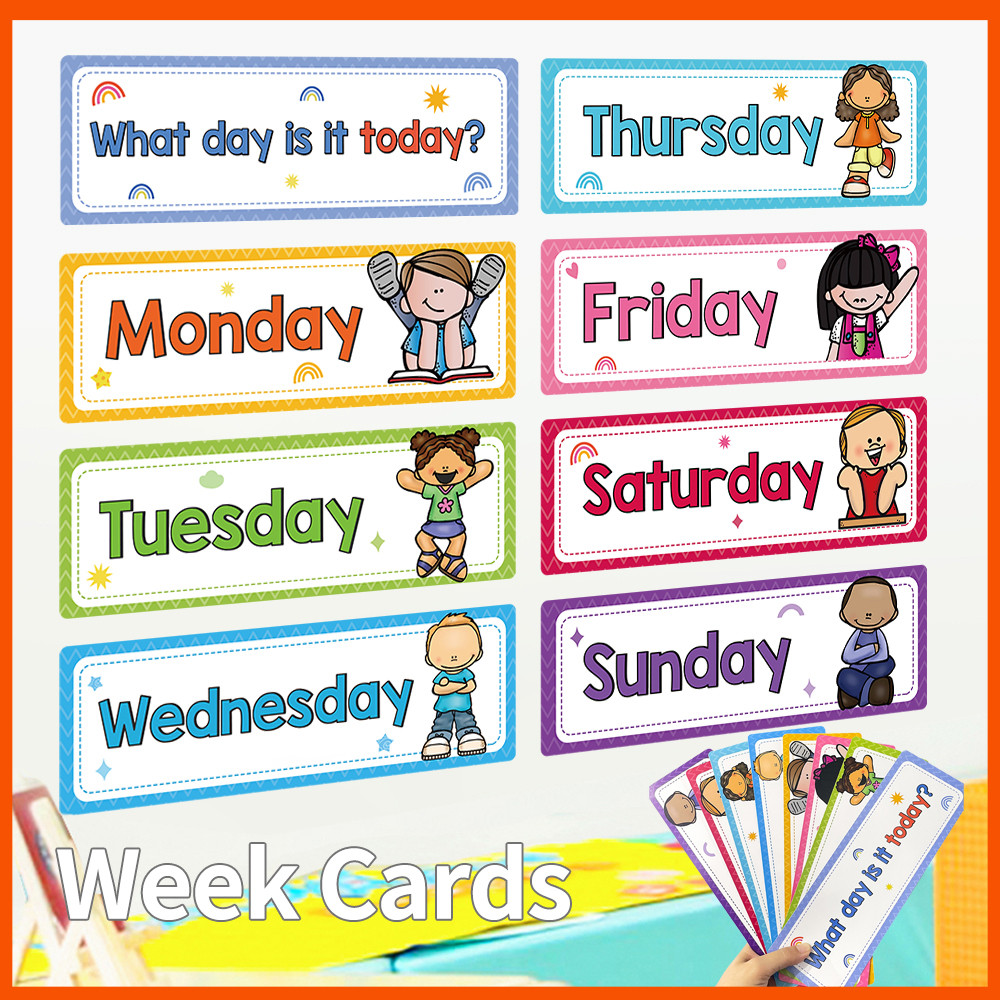 8pcs Days of The Week Flashcards Children Learning English Cards ...