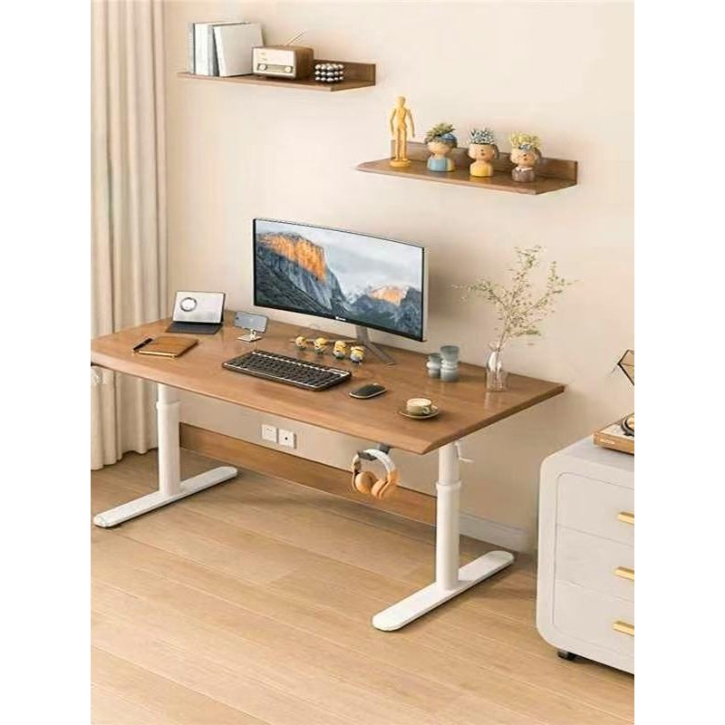 Adjustable Desk Solid Wood Hand Crank Electric Smart Computer Desk ...