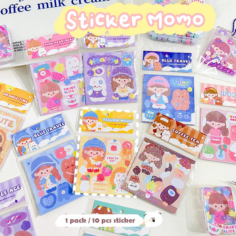 (10pcs) Sticker Momo Cute Hologram Glitter Deco Sticker Aesthetic ...