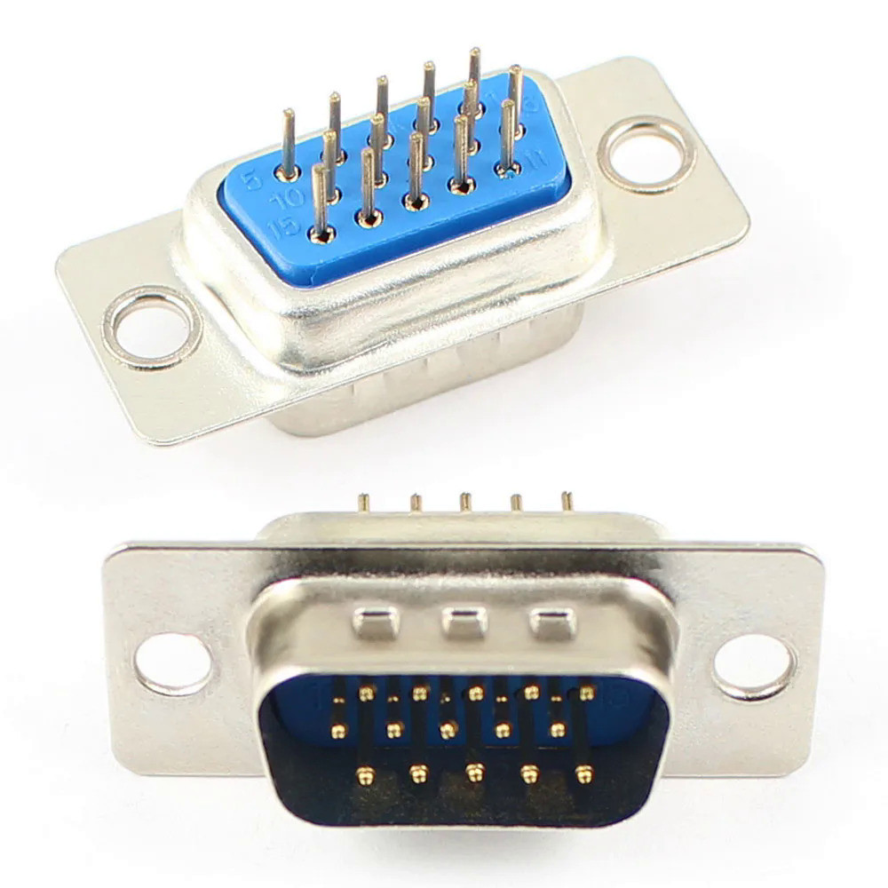 10pcs HD D-SUB 15 Pin Round DB15 DIP PCB Straight Connector 15P Male Female VGA Through Hole ...