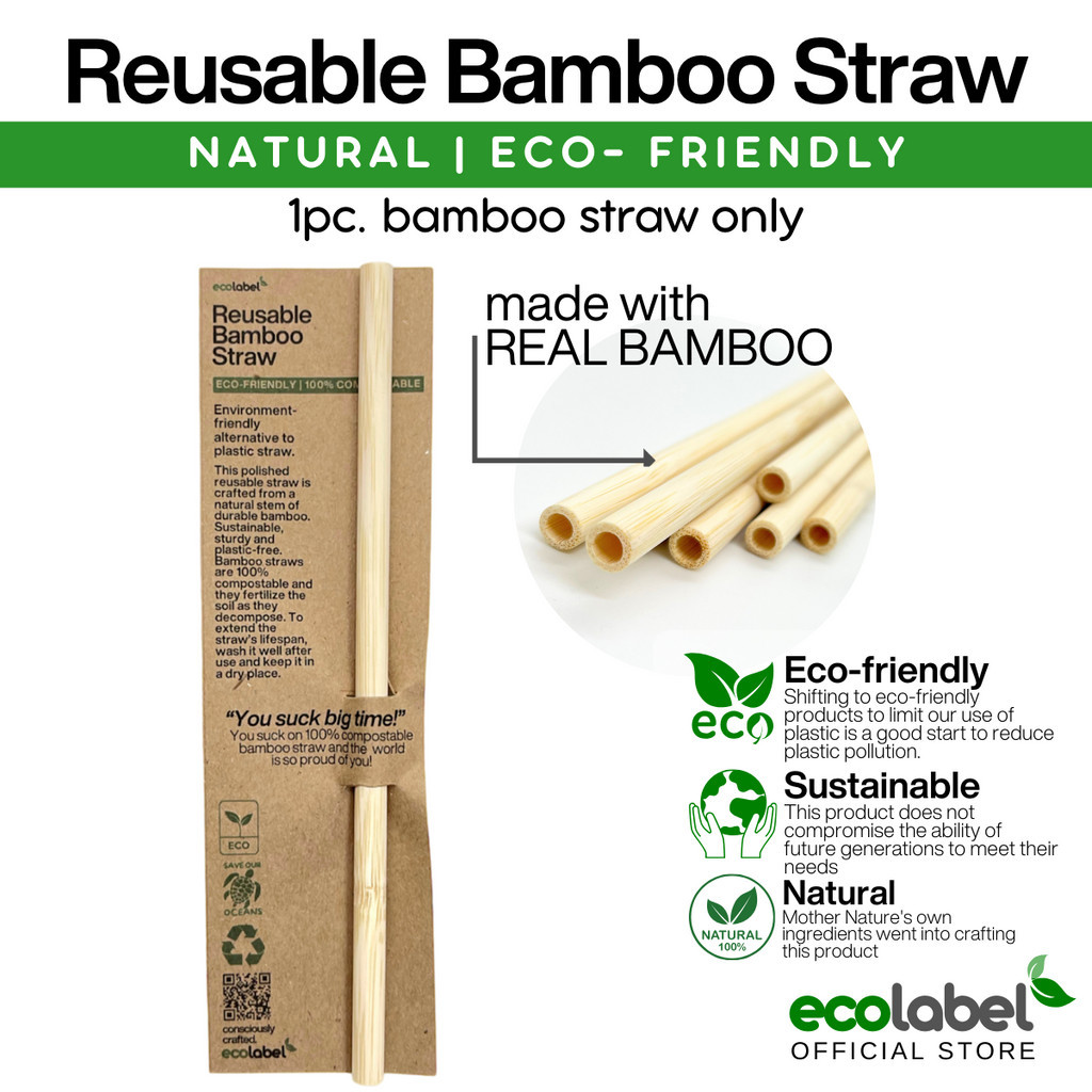 Eco-Friendly Reusable Bamboo Straw 1pc 100% Biodegradable Compostable ...