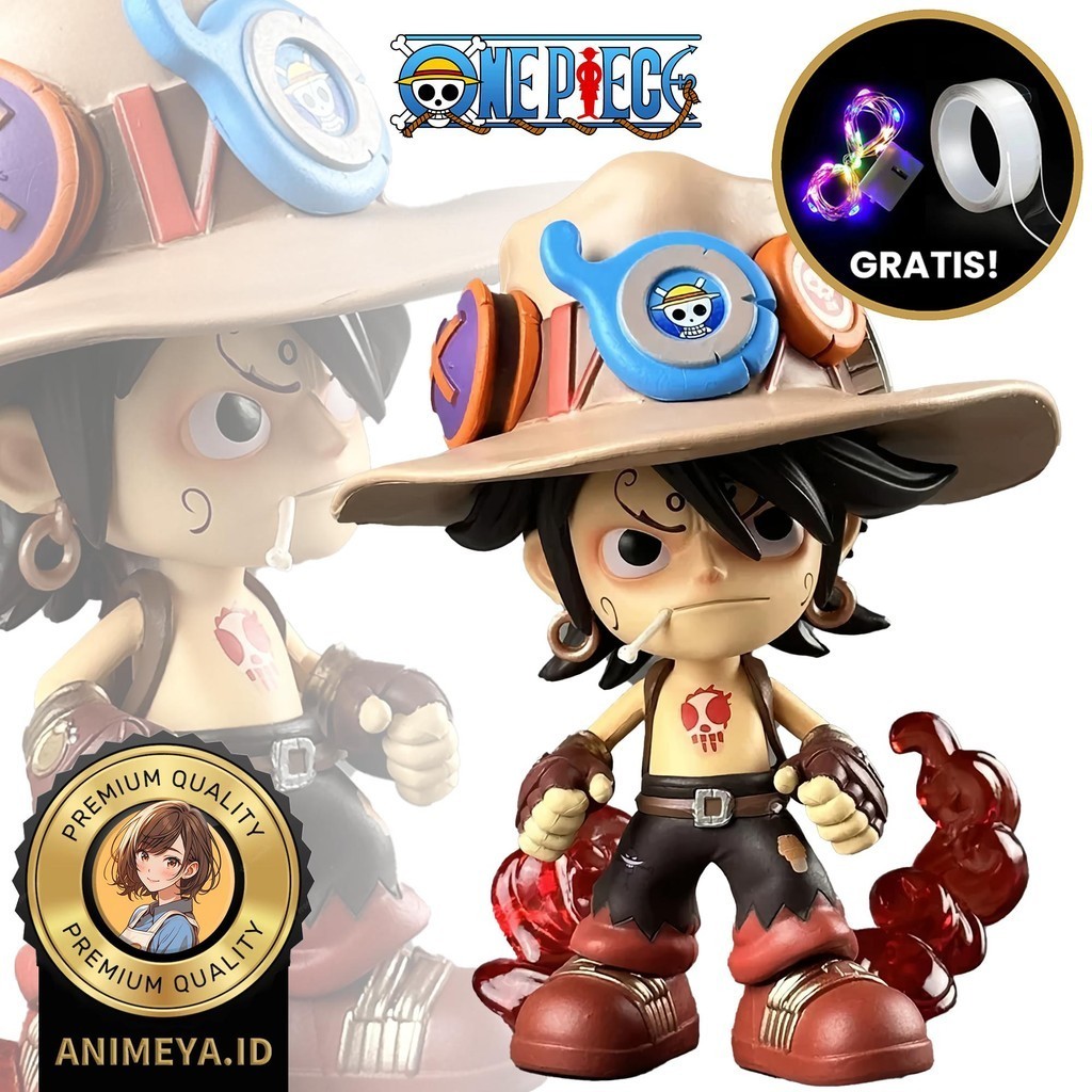 Action Figure Statue One Piece Portgas D. Ace Chibi QP Recast Free Led ...