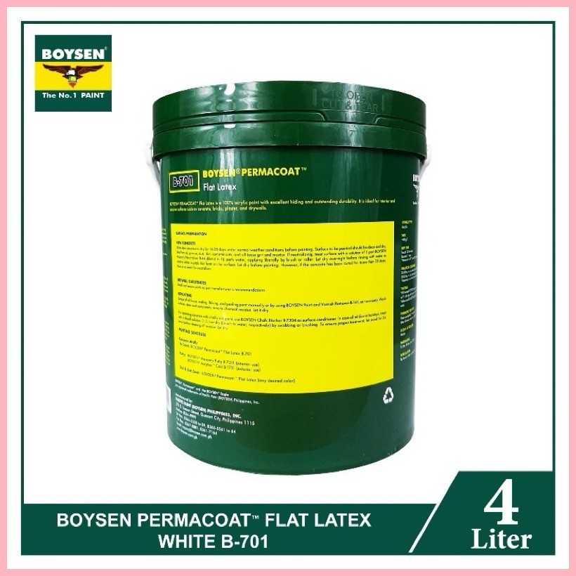 Boysen Permacoat Flat Latex White 4Liters (B701-4L) | Shopee Philippines