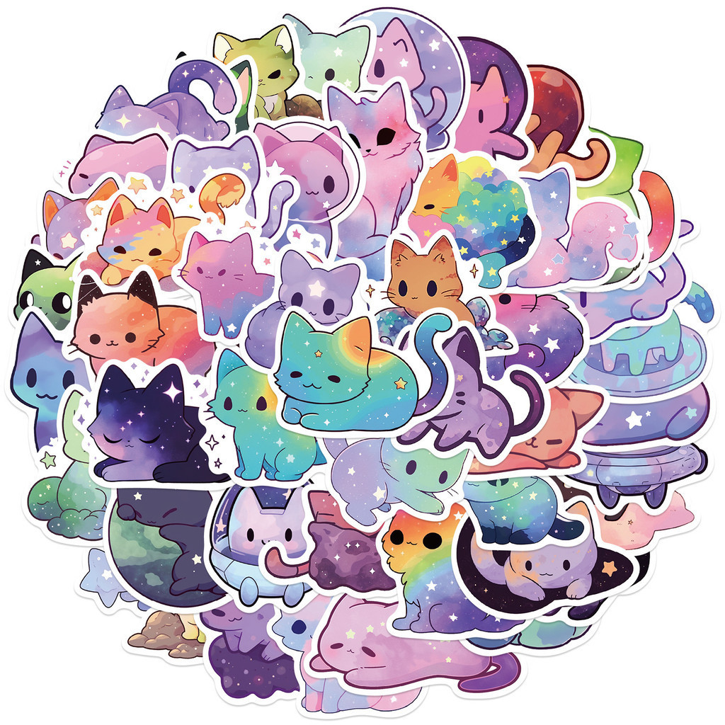 50PCS Colorful Starry Sky Cat Waterproof Graffiti Stickers for Helmet ...