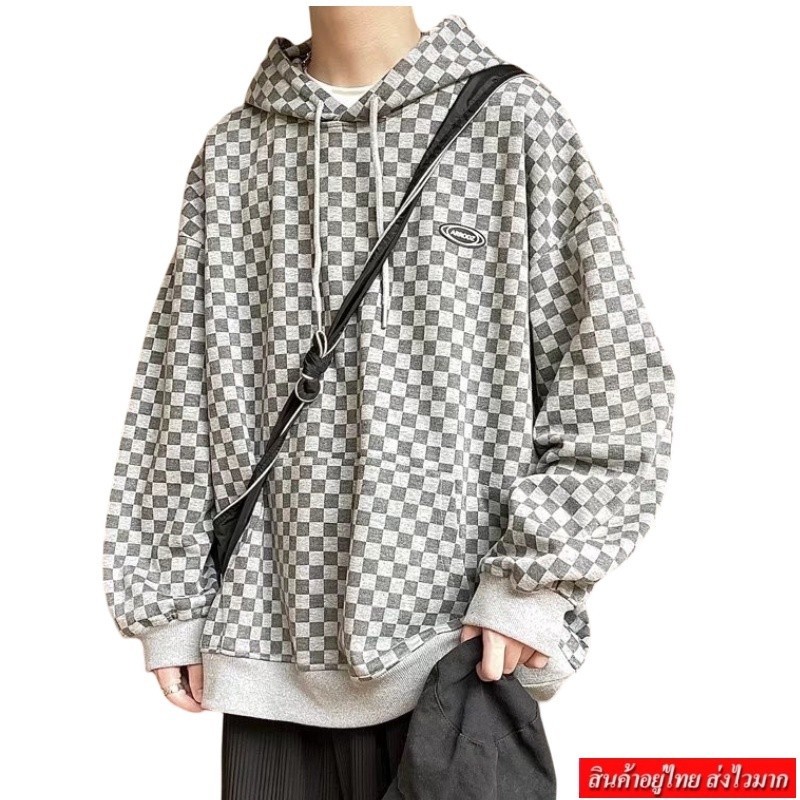 COCO Men's Hooded Sweatshirt Cotton Swab With Checkered Pattern Model ...