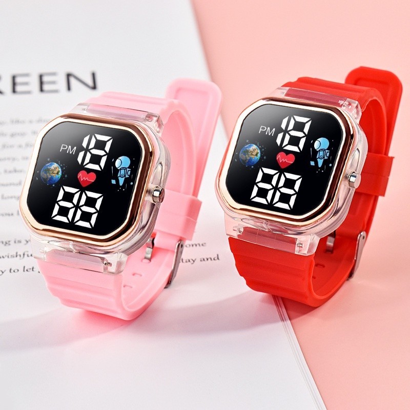 Led Electronic Watch Men Women/Children Square Sports Waterproof ...