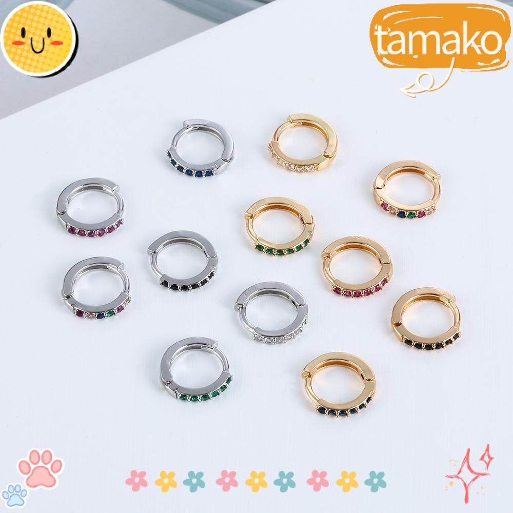 Tamako Colorful Cz Earrings Gold Silver Blue 8mm Huggie Hoop Earring