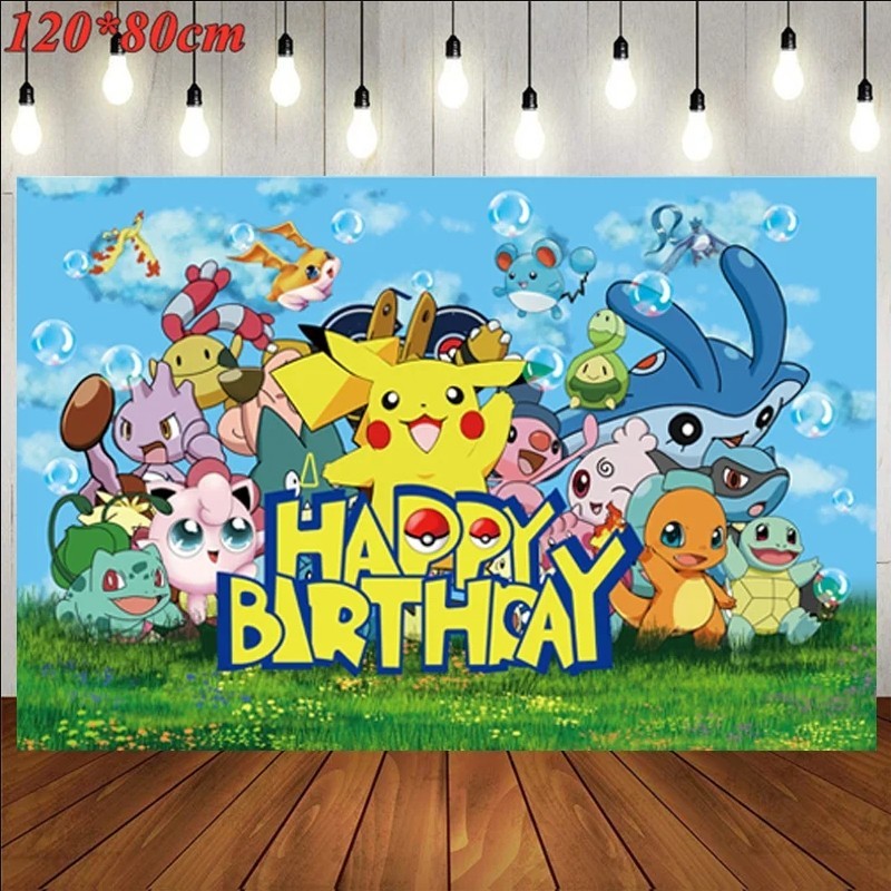 Pokémon Birthday Party Background Cloth 120 * 80cm Fabric Pikachu Event ...