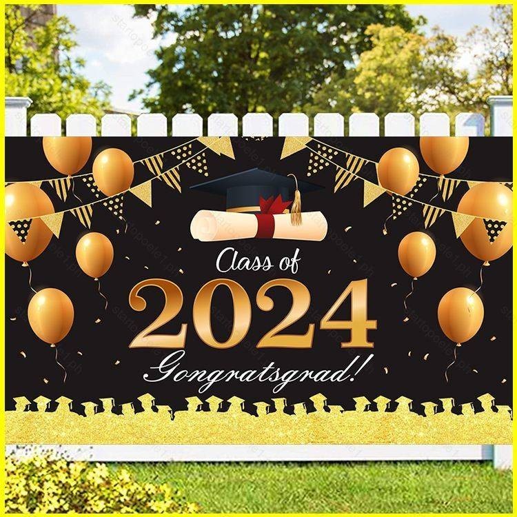 YYDS 2024 GARD Theme Happy Graduation Background Banner Black Gold ...