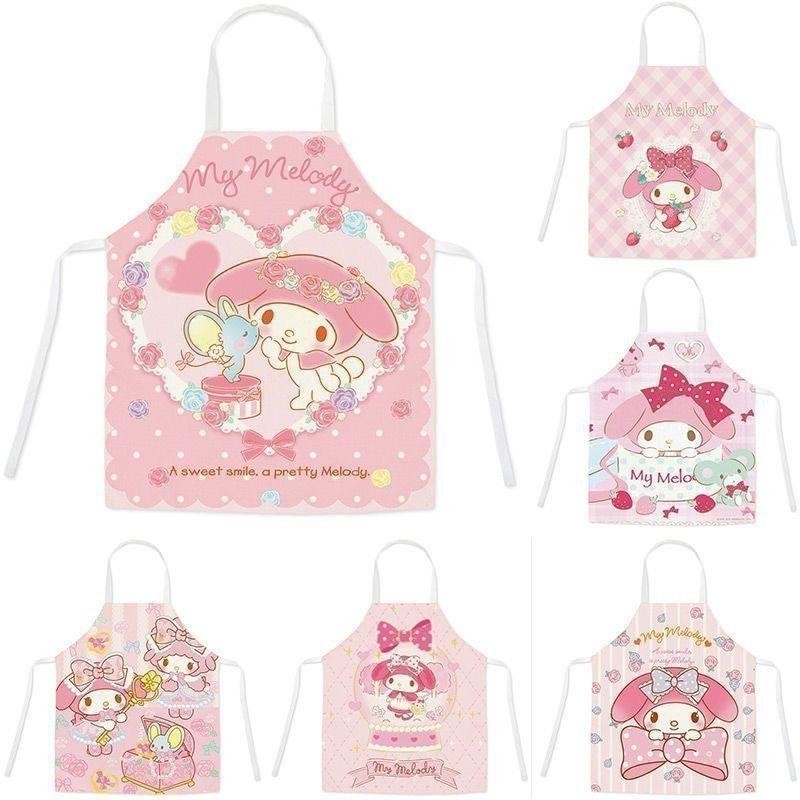 Kids Aprons My Melody for Girls and Parents Cute Cartoon Pink Linen ...