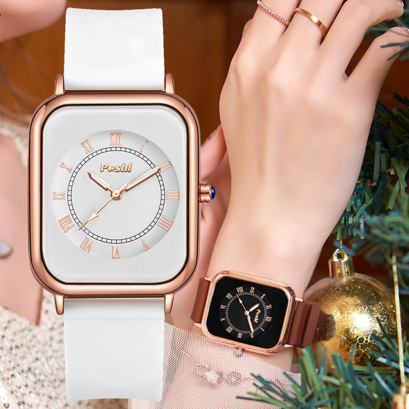 Original POSHI Korean Fashion Women Watch Quartz Display Silicone Strap ...