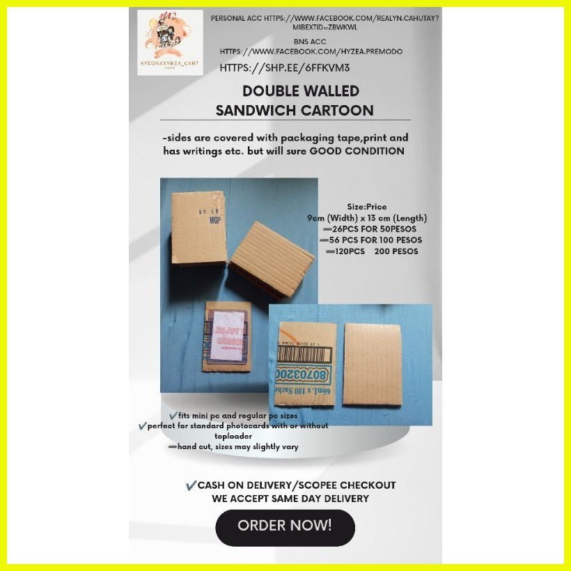 PRE CUT DOUBLE WALL CARDBOARD(26pcs) / KARTON SANDWICH FOR PC/ID ...