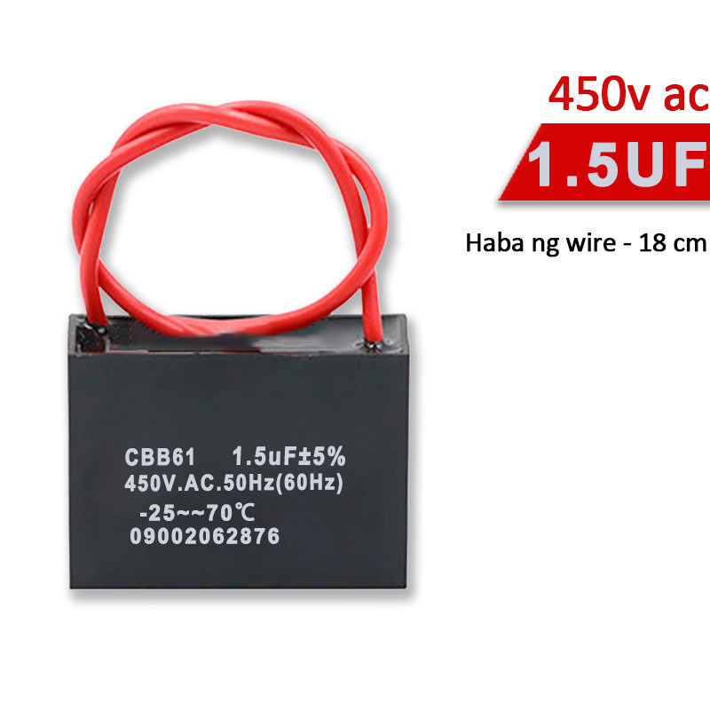 ELECTRIC FAN CAPACITOR W/ WIRE 1.5 uf & 2 uf 400v & 450v AC eiling Fan ...