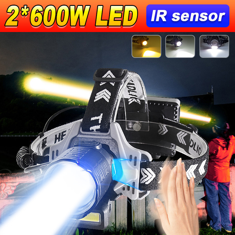 2 IN 1 Super Powerful IR Sensor Headlamp High Power Rechargeable Head ...