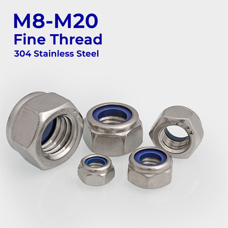 304 Stainless Steel Fine Thread Hex Nylon Insert Lock Nut M8 M10 M12 ...