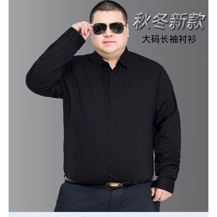 M-8XL Fat Man Plain Business Shirt Plus Size Long Sleeve Shirt Men ...