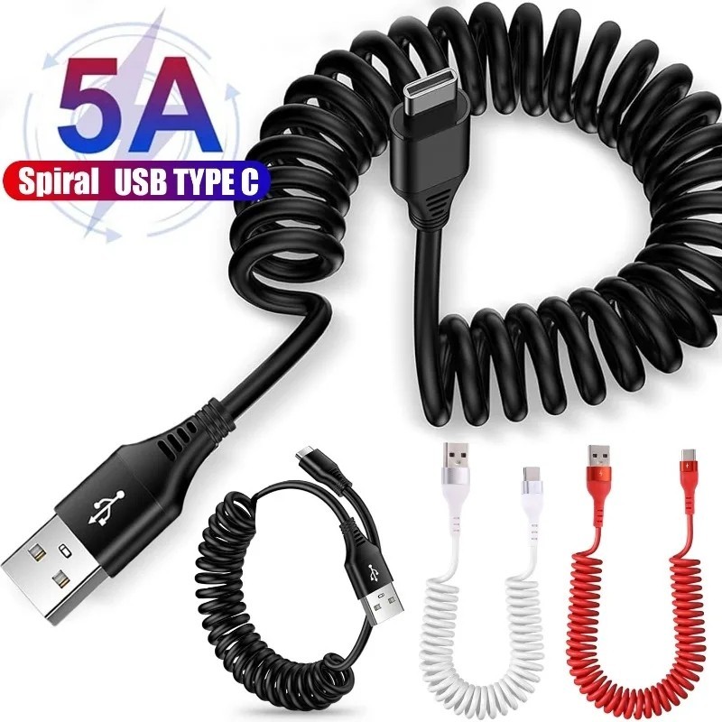 5A Type C Spring Data Cable - Car Phone Charger Cable - Spiral ...