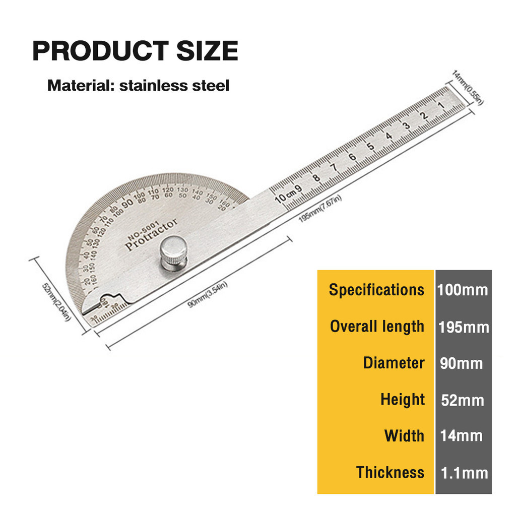 Alta Stainless Steel Protractor Adjustable Roundhead Ruler 180 Degree ...